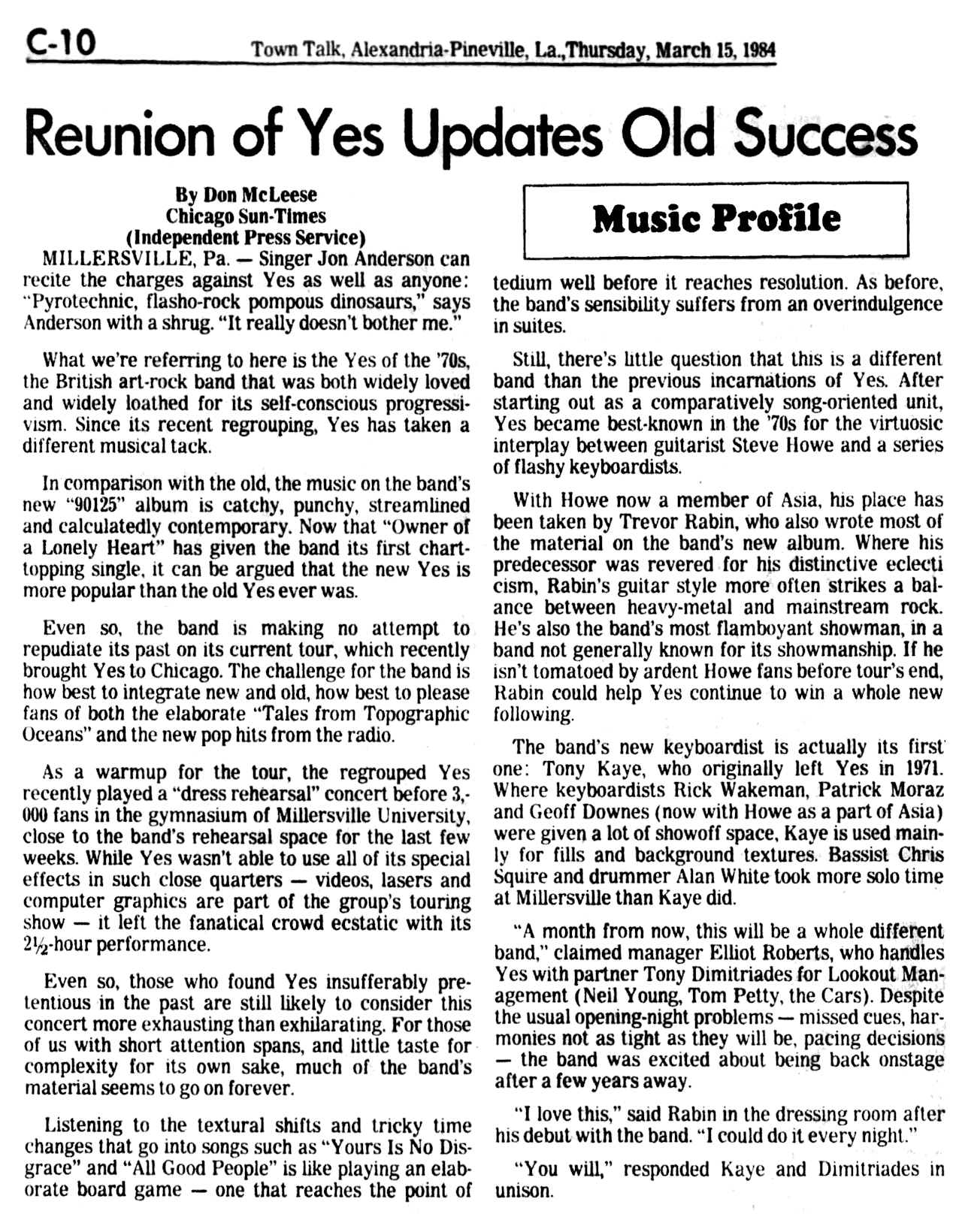 Yes (1984) Articles & News